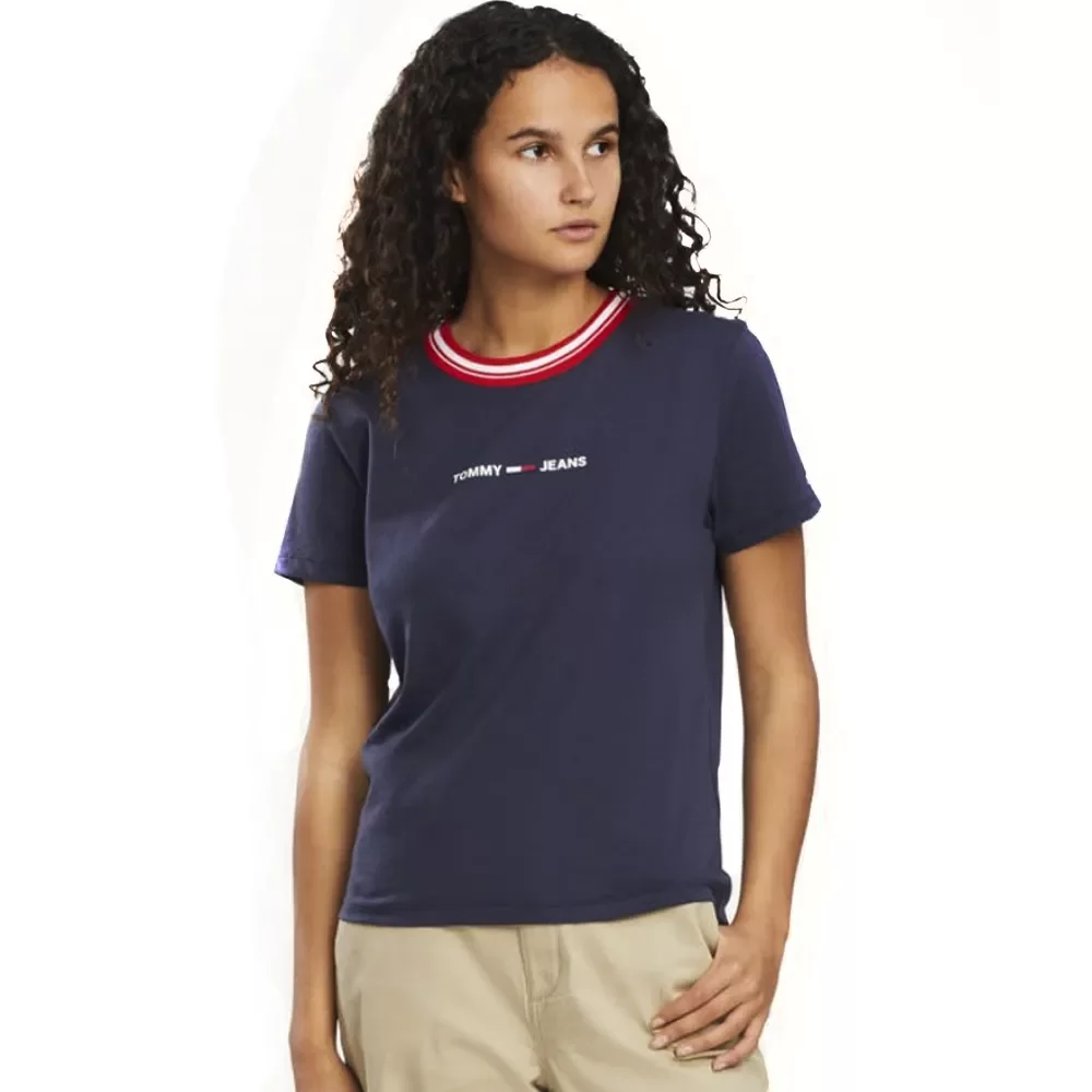 Tee shirt manche courte femme Tommy Jeans tjw contrast rib logo Bleu ...